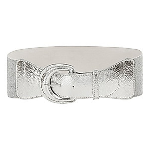 GRACE KARIN Vintage Basic Stretchy Elastic Wide Waist Belt for Womens Dress Metal Buckle(M,Silver)