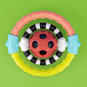 Sassy Spin and Chew Flex Ring Rattle with Dual Action Spinners, for Ages 0+ Months