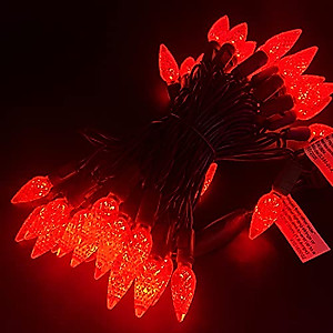 UL Listed 50 Count C6 Led Christmas Lights,C6 Strawberry Lights Bulbs,Outdoor Led String Lights for Garden Patio Trees Decoration,17 Feet Green Wire (Red Color)