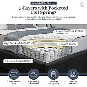 Aylas Furniture Full Size Mattress - 12 Inch Cool Memory Foam & Spring Hybrid Mattress with Breathable Cover - Tight Top - Rolled in a Box by Oliver & Smith
