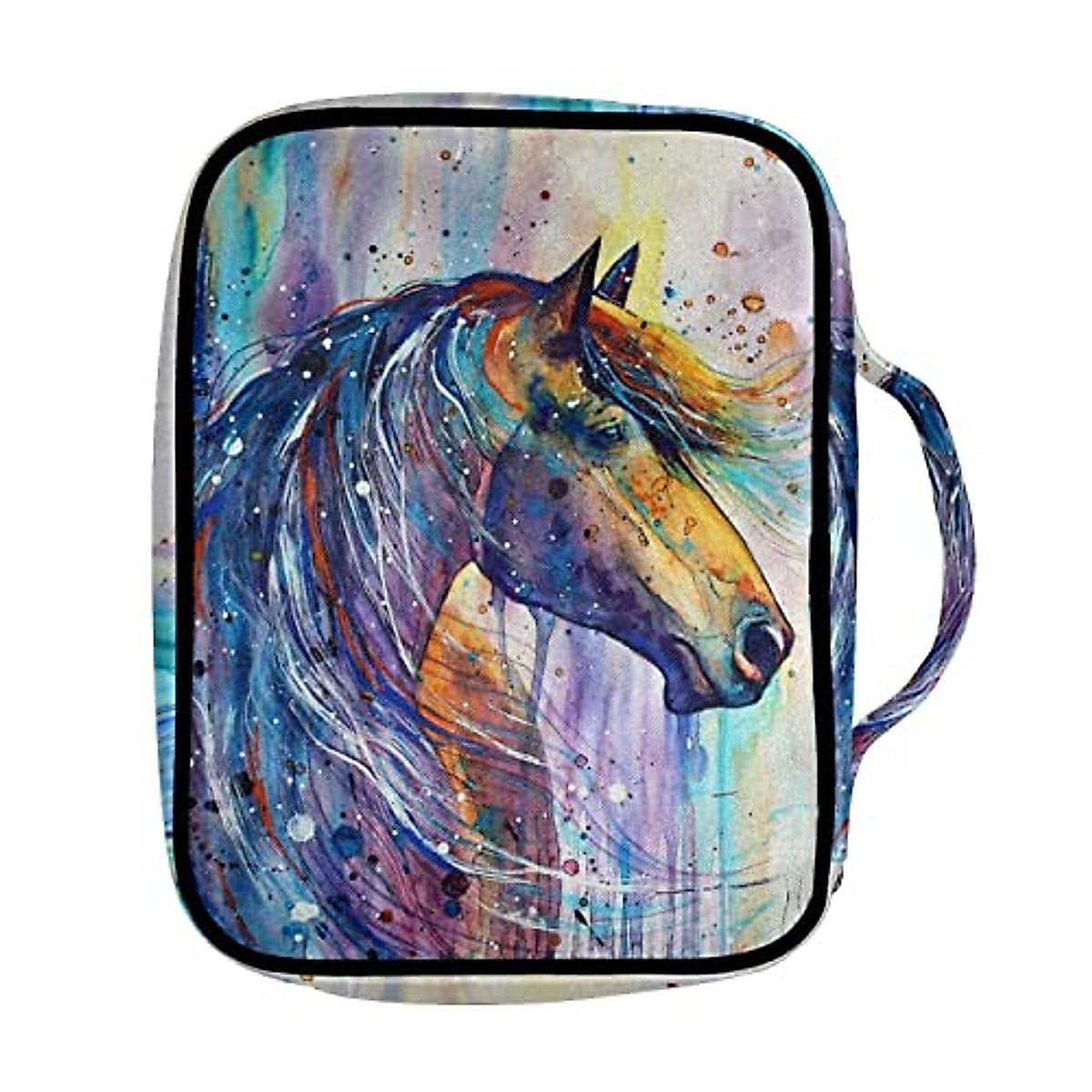 Suobstales Watercolor Horse Print Bible Cover for Women Men Bible Case Bible Bags Study Book Cover with Handle and Pocket Carrying Bible Holder Church Tote Bags