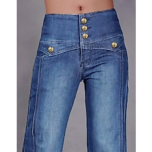 PLNOTME Women's High Waisted Straight Leg Jeans Loose Stretchy Trendy Denim Pants Blue