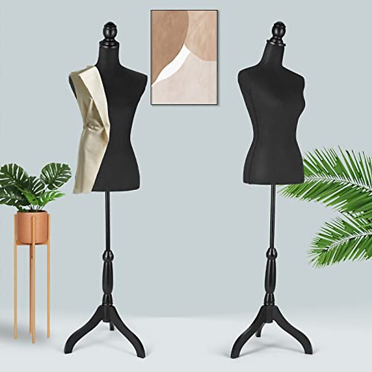 Mannequins Body Female Sewing Mannequin, 52-64 Inch Adjustable Mannequin Dress Forms for Sewing,Mannequin Torso Jewelry Display Wood Tripod Stand Clothing Forms,Black