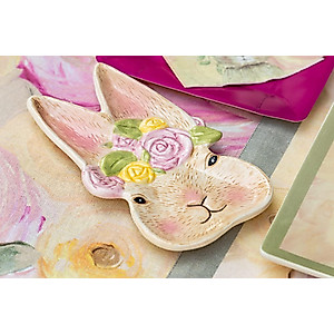 Boston International Serving Plate Easter Ceramic Tableware, 4.75 x 8-Inches, Bunny Flower Crown