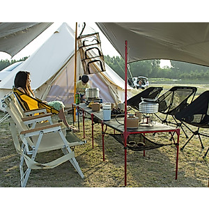 iClimb Extendable Folding Table Large Tabletop Area Ultralight Compact with Hollow Out Tabletop for Camping Backpacking Beach Concert BBQ Party, Three Size (Black - S + Hanger)