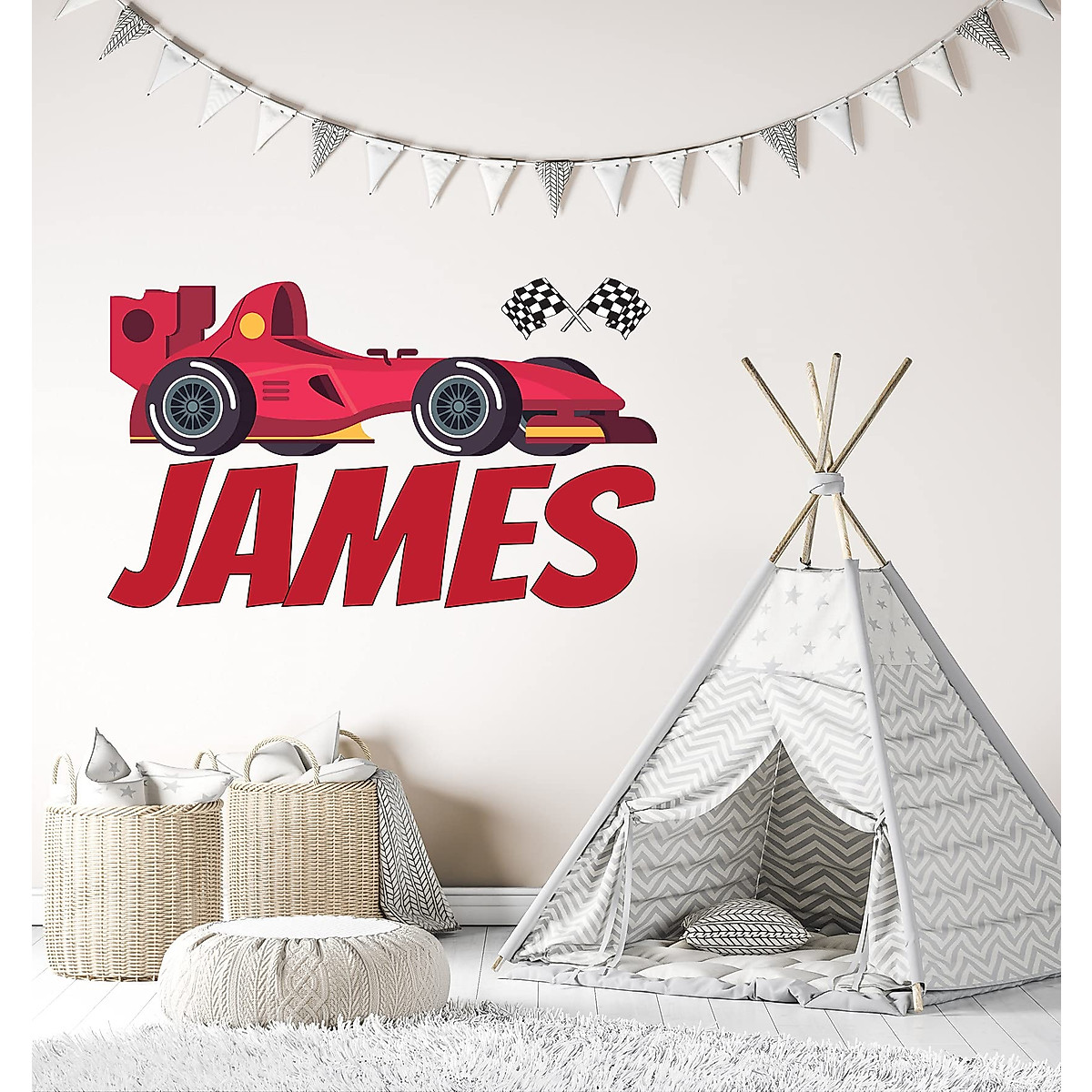 CuteDecals Race Car Custom Name Wall Decal - Personalized Race Car F1 Wall Decor - Sport Race Car Theme Wall Art Mural - Wall Decal for Nursery Bedroom Decoration (Wide 15 inchx8 inch Height)