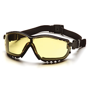 Pyramex V2G Safety Glasses, Black Frame/Amber Anti-Fog Lens