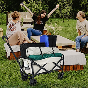 Collapsible Folding Wagon, Outdoor Beach Wagon, Collapsible Wagon Heavy Duty with Two Drink Holders, Wagon Cart with Wheels Foldable for Camping Shopping Sports