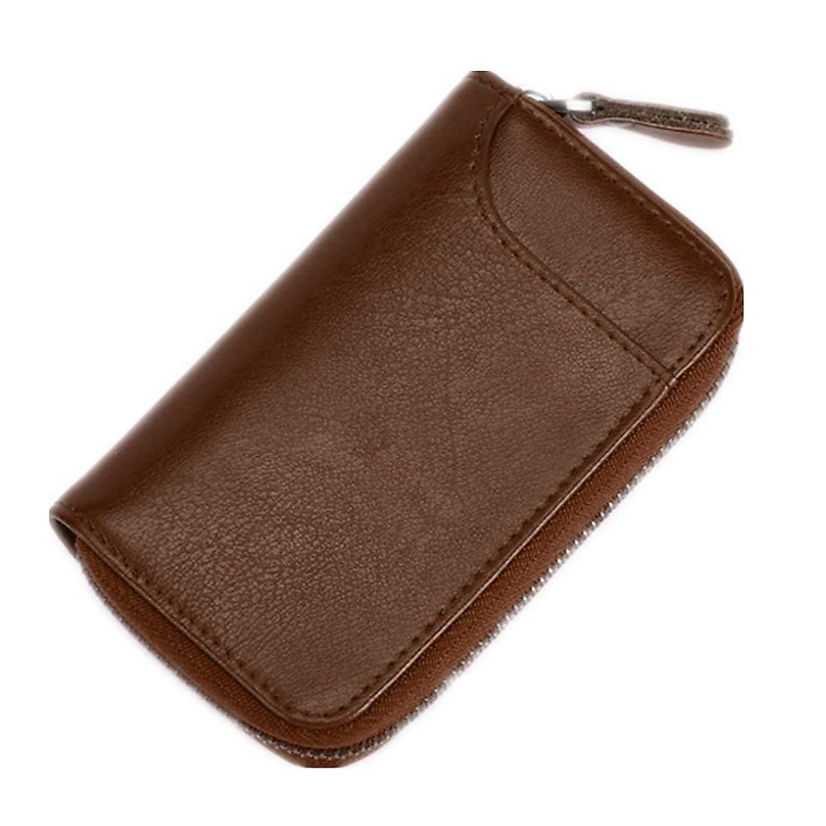 BAKUN Large Zipper Leather Car Key Case, Key Holder Key Organizer Wallet, With 16 Hooks (L, light brown)