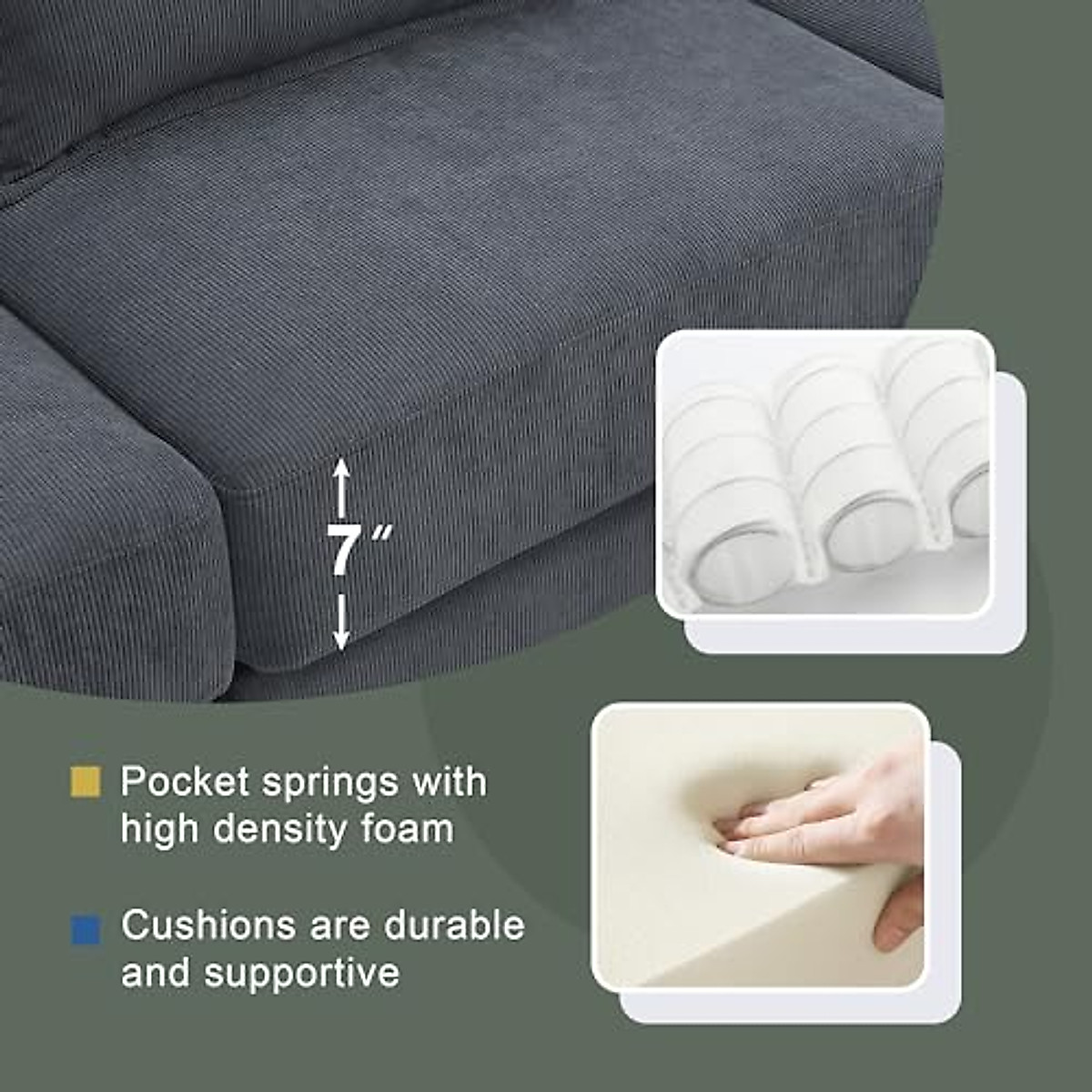 133" Oversized Corduroy Upholstered Modular Deep Seat Cloud Sectional Sofa Couch W/4 Pillows & Reversible Chaise, U-Shaped Corner Combo Furniture with Movable Ottoman Convertible Sleeper Sofabed