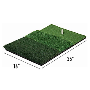 Franklin Sports Tri-Turf Golf Hitting Mat with Rubber Tee - Practice Aid Golf for All Levels - Portable Hitting Grass for Golf Driving, Green Multi, (Model: 92502X)