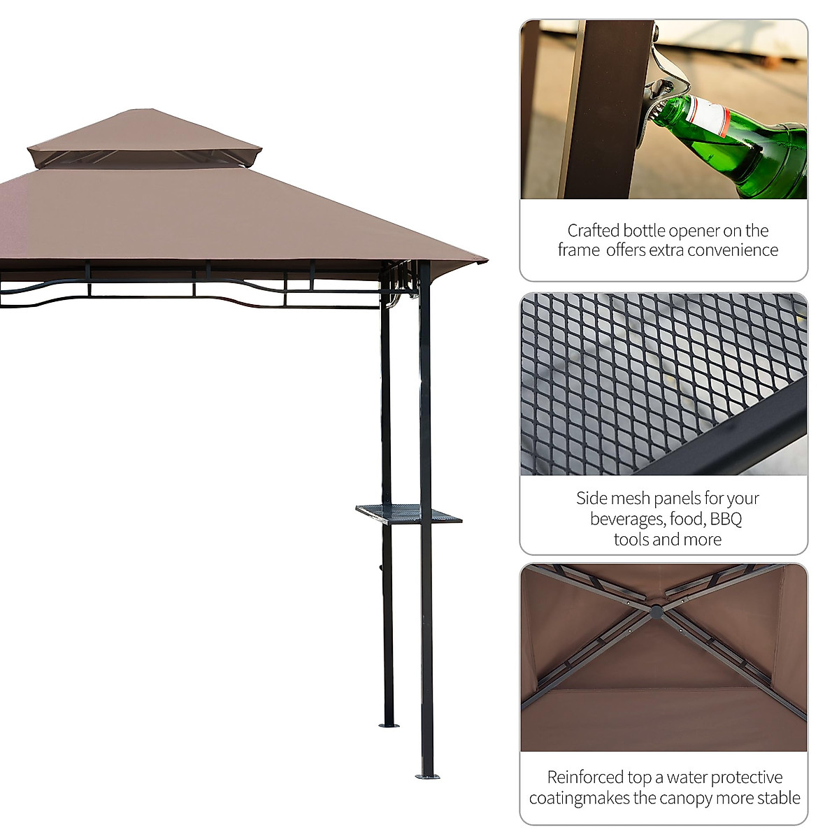 Outsunny 8' Patio BBQ Grill Gazebo Canopy with 2 Tier, Flame Retardant Cover, Large Storage Work Platform and Stylish Utility