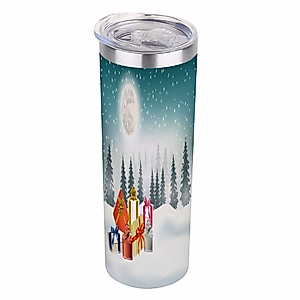 silichee 20 Oz Insulated Tumblers Stainless Steel Cup with Lid Christmas Happy New Year White Background Snowflake Gift in the Winter Tumblers Vacuum Coffee Mugs for Cold Hot Drinks for Office