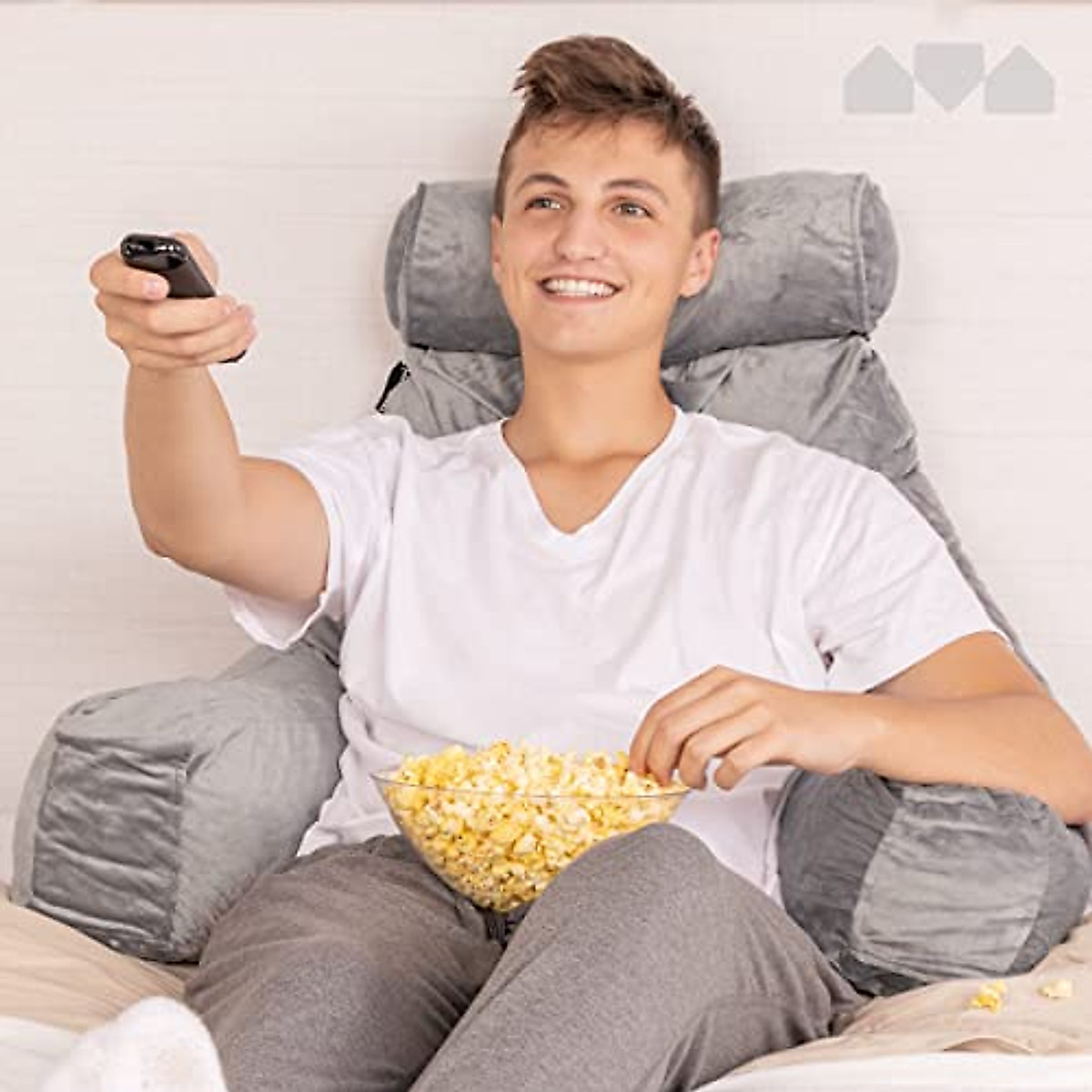 Milliard Extra Large Reading Pillow with Shredded Memory Foam, Wedge Back Rest Pillow for Sitting in Bed with Removable Velour Cover –24x18 inches (Grey)
