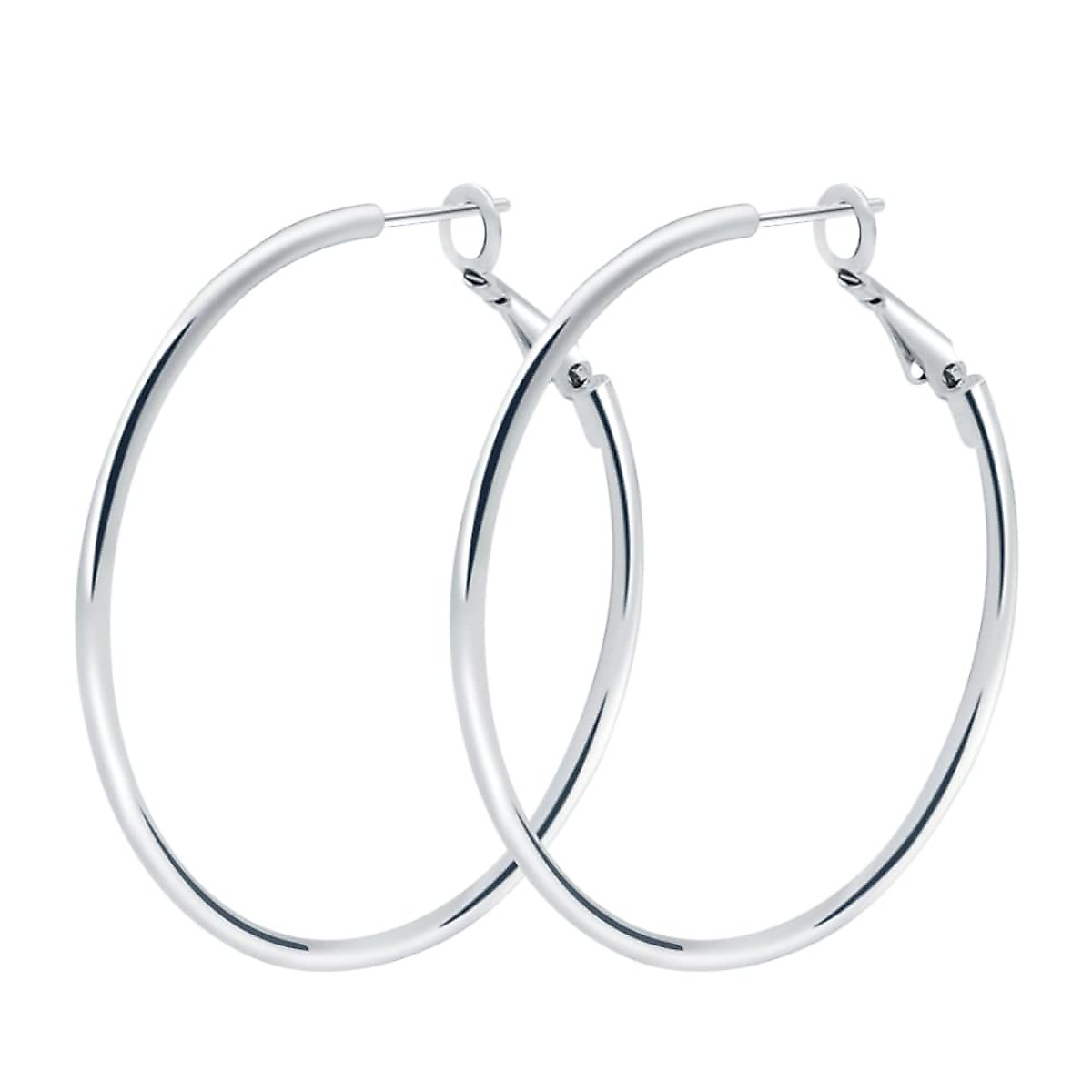 Rugewelry 925 Sterling Silver Post Hoop Earrings,18K White Gold Plated Polished Rounded Hoop Earrings For Women, Gift Box Packaging