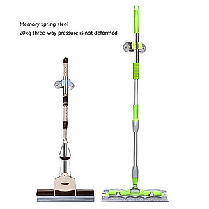 LYASI Stainless Steel Mop and Broom Holder, Dual-Purpose Wall Mounted Mop Broom Organizer with 2 Pcs 3M Self Adhesive and Double Screws,Bathroom Kitchen Organizer Rack with Spring Clip Design