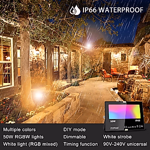 MELPO Led Flood Light 500W Equivalent, RGBW Led Outdoor Lights Colored Floodlight with Remote,50W,5000ML 2700K,120 Colors, Timing, Dimmable, Custom Modes, Landscape Lighting (2 Pack)