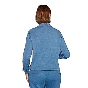 Alfred Dunner Women's Cozy Heather Floral Spliced Quilt Pattern Long Sleeve Half Zip Knit TopX-Large Denim
