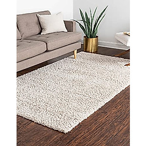 Unique Loom Davos Shag Collection Modern Luxuriously Soft & Cozy Shag Area Rug (5' 0 x 8' 0 Rectangular, Linen)