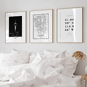 Dear Mapper Calgary Canada View Abstract Road Modern Map Art Minimalist Painting Black and White Canvas Line Art Print Poster Art Print Poster Home Decor (Set of 3 Unframed) (16x24inch)