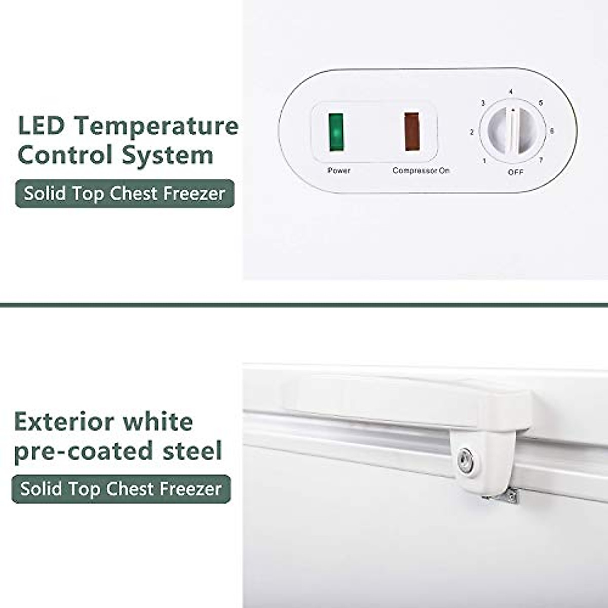 KITMA Chest Freezer - 15.9 Cu.Ft Reach-In Freezer Chest - Solid Door Deep Freezer with 2 Storage Baskets and Adjustable Thermostat, White