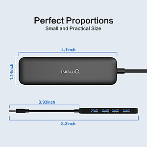 NewQ Small USB Hub for Laptop: 4 USB 3.0 Port Compact Size Mini USB Splitter, 5Gbps Ultra Slim Portable USB Adapter Compatible with MacOS/Windows, Xbox, Flash Drive, Mobile HDD, Keyboard, Mouse etc