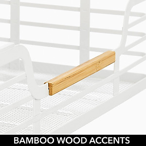 mDesign Metal Wire Wide Under Shelf Storage Baskets for Kitchen Pantry, Closet, Hanging Pull Out Shelving Bin, Sliding Hanger Rack for Bread, Canned Goods, Food, 2 Pack, Matte White/Natural