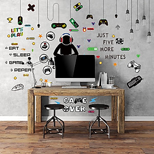 Gamer Wall Sticker Game Wall Decals for Boys,Video Game Room Decor Gaming Controller Wall Stickers Removable DIY Cartoon Party Wallpaper for Kids Bedroom Home Playroom Decoration,6 Sheets