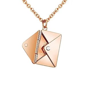Azusa Sun Envelope Necklace for Couples Personalized Envelope Locket Necklace for Women Love you Pendant Memorial Necklace Mother’s Day Valentine's Day Anniversary Birthday Gift - Rose Gold