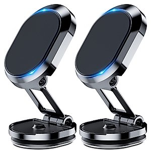 [2-Pack] Magnetic Phone Holder for Car Alloy Folding Magnetic Car Phone Holder [Super Strong Magnet] Car Magnetic Phone Mount 360° Rotation Magnetic Cell Phone Holder Dashboard Car Mount for All Phone