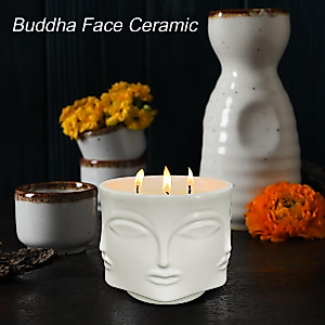Outdoor Decorative White Large Citronella Candle, 20oz, Ceramic, Repelling 3 Wick Scented Candles, 100% Soy, for Patio Decor, Outside Table Decor, Camping Accessories