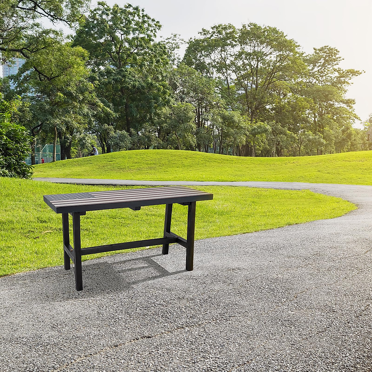 BACKYARD EXPRESSIONS PATIO · HOME · GARDEN Wood American Flag Indoor/Outdoor Patio Bench Backyard Expressions Bench-31.5", Red, White, Blue Brown