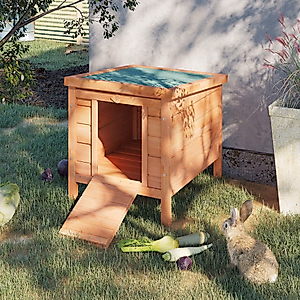 PawHut Small Wooden Rabbit Hutch Bunny Cage Guinea Pig Cage Duck House Dog House with Openable & Waterproof Roof, Natural