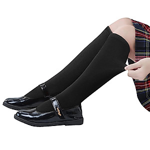 Zando Girls Knee High School Uniform Socks - Breathable Long Tube Socks for Soccer & Outdoor Sports, Seamless Toe, Ages 5-8, Black