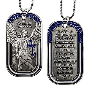 BHealthLife Police Officers Challenge Coin Saint Michael Law Enforcement Prayer Dog Tag Necklace Pendant - Ancient Silver Plated