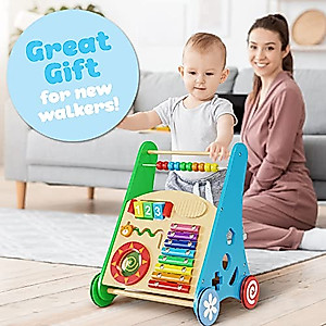 KIDDERY TOYS Baby Toys – Kids’ Activity Toy – Wooden Push and Pull Learning Walker for Boys and Girls – Multiple Activities Center – Assembly Required – Develops Motor Skills & Stimulates Creativity