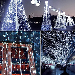 4-Pack 180FT Solar Lights Outdoor Waterproof, Super Bright 320 LED Solar Fairy Lights with 8 Lighting Modes, Green Wire Outdoor Solar Twinkle Lights for Xmas Tree Decoration (Cool White)