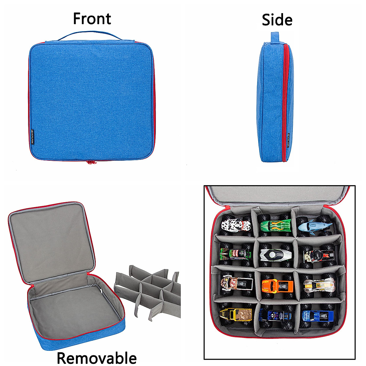 KISLANE Carrying Case for 12 Monster Jam Toy Trucks, Kids Toy Cars Storage Bag Hold 12 Monster Jam Toy Trucks, Bag Only (Blue)