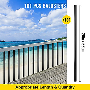VEVOR Deck Balusters, 26"x0.75" Metal Deck Spindles, 101 Pack Staircase Baluster with Screws, Aluminum Alloy Deck Railing for Wood and Composite Deck, Circle Baluster for Outdoor Stair Deck Porch