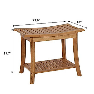 Kinlife Bamboo Shower Bench Bathroom Seat with Storage Shelf Wood Spa Bath Organizer Stool for Indoor