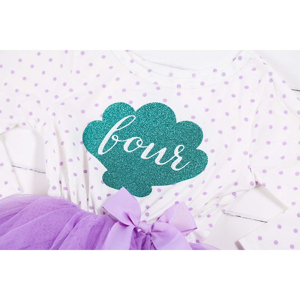 Grace & Lucille Toddler Birthday Dress (4th Birthday) (Purple Polka Dot Long Sleeve, Seashell, 4T)