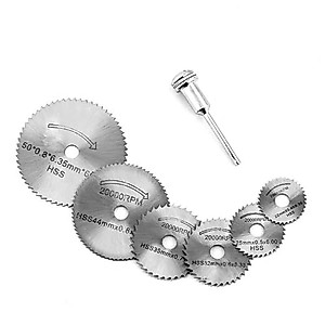 6 Pcs Rotary Drill Saw Blades with 1/8" Shank Extension Rod, Steel Saw Disc Wheel Cutting Blades for Wood Plastic Metal Stone Cutting