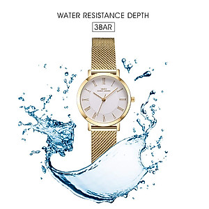 IBSO Women Stainless Steel Band Watches Ladies Quartz Wristwatches Waterproof Mesh Bracelet Watch Relogio Feminino (3636 Gold)