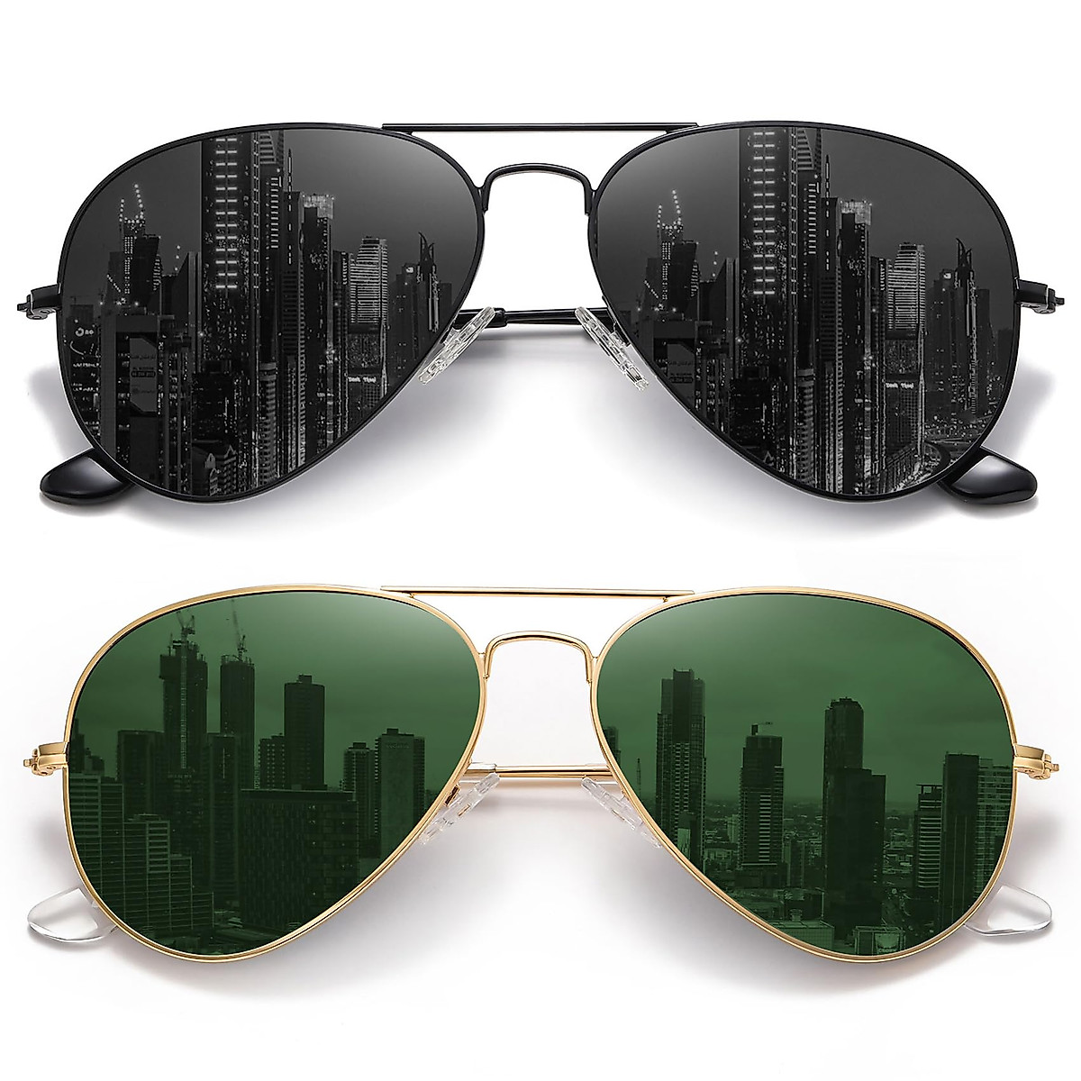 MEETSUN Aviator Sunglasses for Men Women Driving Polarized UV400 Protection Metal Frame(3-Pack-Black+Dark Green+Brown Lens)