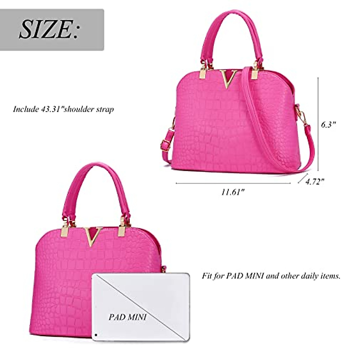 SHUIANGRAN Hot Pink Satchels for Women Womens Purses and Handbags Ladies PU Leather Top Handle Shoulder Tote Bags
