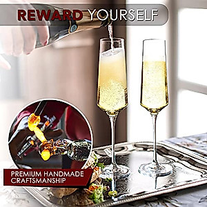 Chouggo Champagne Flutes Glass Set of 6, Hand Blown Glasses - Hand Crafted by Artisans - Premium Crystal - Gift for Birthday, Wedding, Anniversary, Christmas - 8oz, Clear