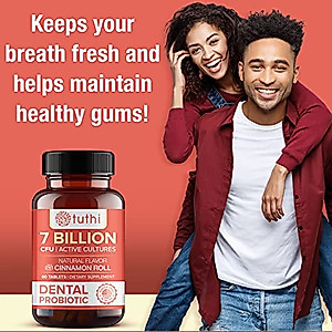 Tuthi Oral Probiotics for Mouth - Dental Probiotic for Gums & Oral Health - Bad Breath Treatment for Adults - 60 Lozenges Cinnamon Flavor