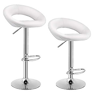 COSTWAY Bar Stools, Set of 2 Modern Swivel Adjustable Barstool, PU Leather Backless Stools, with Chrome Plated Footrest and Base, for Kitchen, Bistro, Pub, White
