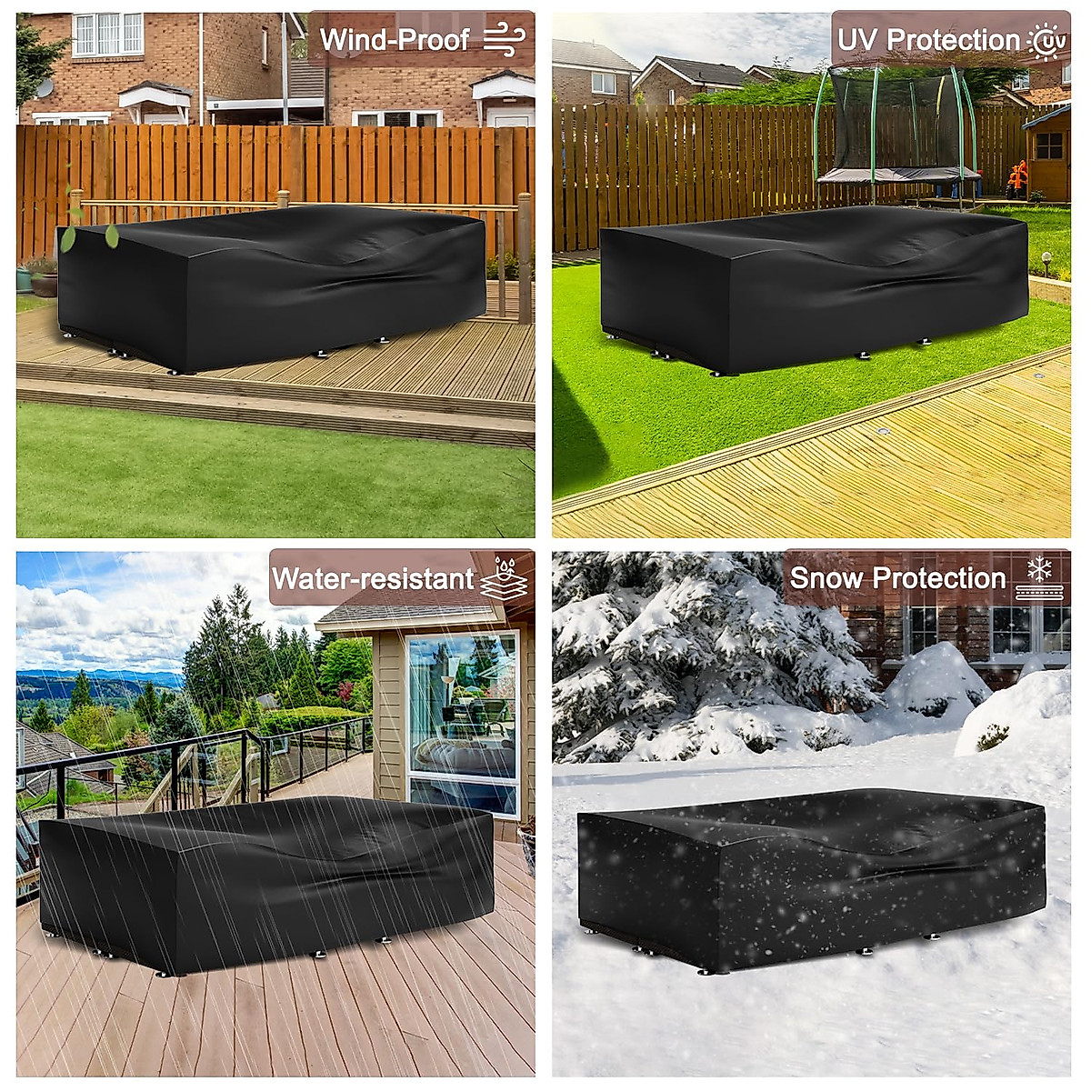 FKLUG Outdoor Patio Furniture Set Cover-Lawn Dining Table and Chairs Set Cover,Couch Waterproof Cover,Outside UV Resistant Snow Protection Cover,Fits up to 107L x 66W x 28H inches