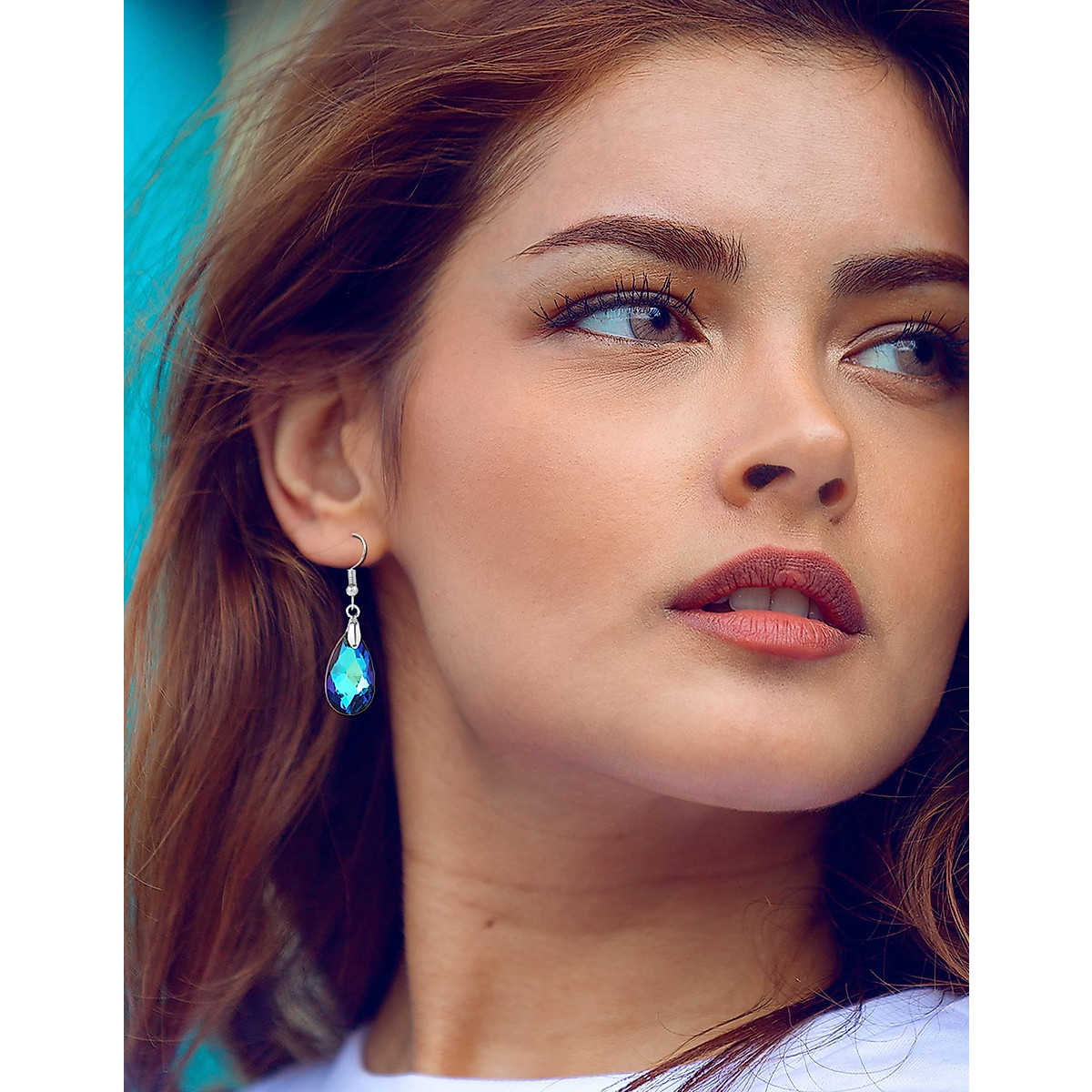 Akeoqi 6 Pairs Leverback Dangle Earrings Set Multi-color Tear Drop Cubic Zirconia Dangle Earrings For Women